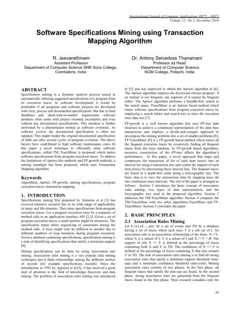 Software Specifications Mining Using Transaction Mapping Algorithm