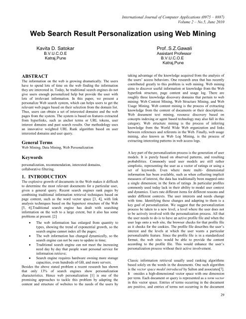 Web Search Result Personalization Using Web Mining