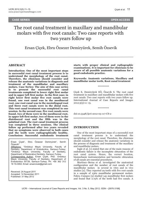 The root canal treatment in maxillary and mandibular molars with ...
