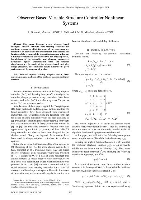 Observer Based Variable Structure Controller Nonlinear ... - ijcee