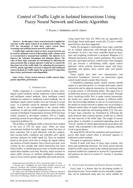 Control of Traffic Light in Isolated Intersections Using Fuzzy ... - ijcee