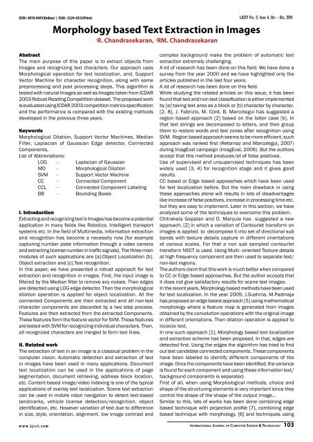 Morphology based Text Extraction in Images - IJCST