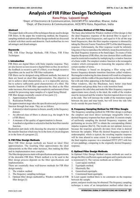 Analysis of FIR Filter Design Techniques - IJCST