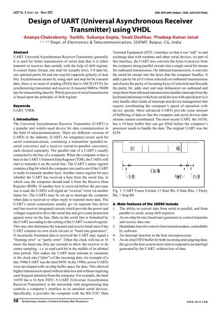 (Universal Asynchronous Receiver Transmitter) using VHDL - IJCST