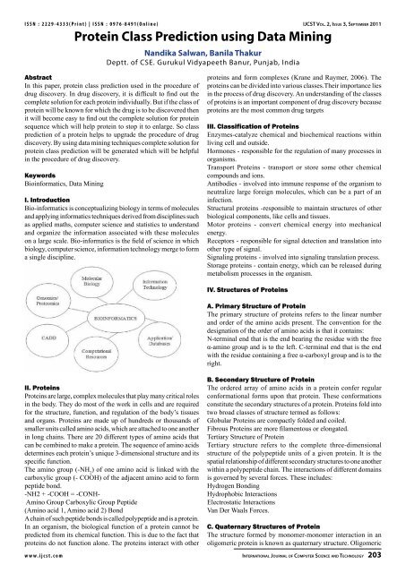 Protein Class Prediction using Data Mining - IJCST
