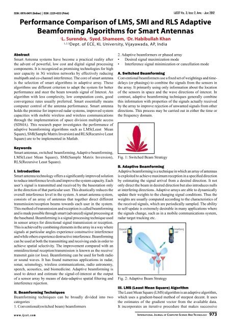 Performance Comparison of LMS, SMI and RLS Adaptive ... - IJCST