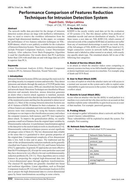 Performance Comparison of Features Reduction ... - IJCST