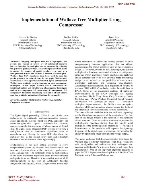 Implementation Of Wallace Tree Multiplier Using Compressor