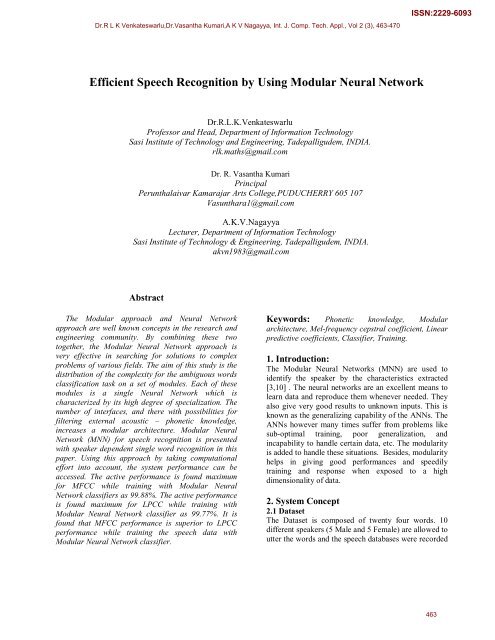Efficient Speech Recognition By Using Modular Neural Network