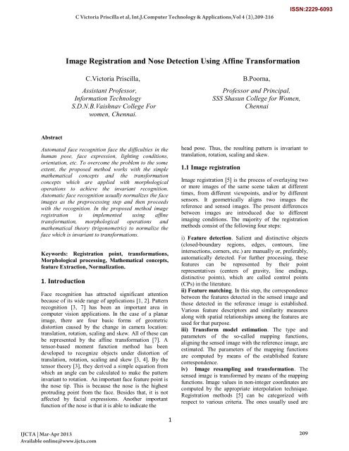 Image Registration And Nose Detection Using Affine Transformation