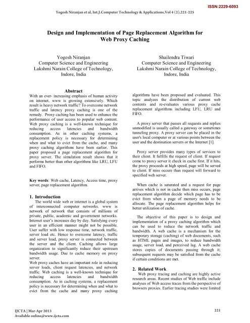 Design and Implementation of Page Replacement Algorithm for Web ...