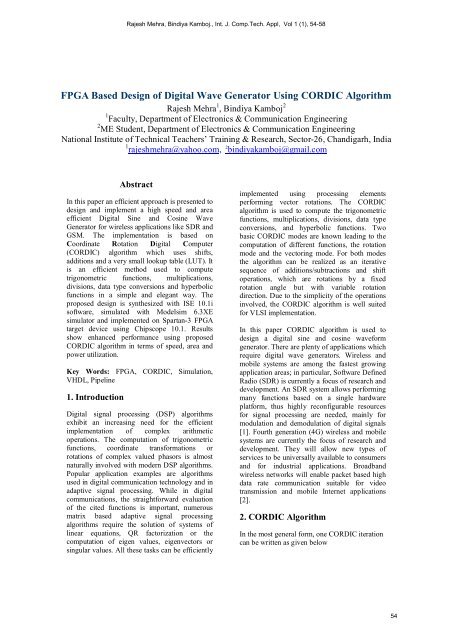 Fpga Based Design Of Digital Wave Generator Using Cordic