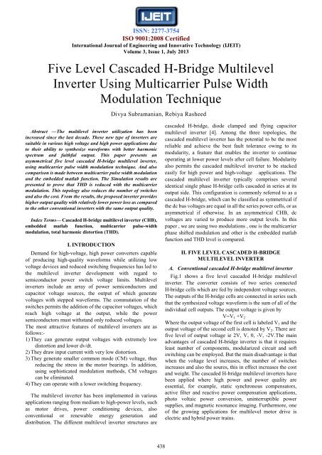 Five Level Cascaded H-Bridge Multilevel Inverter Using ... - Ijeit.com