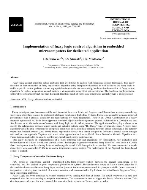 Implementation Of Fuzzy Logic Control Algorithm In Embedded