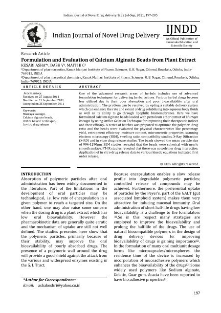 Formulation And Evaluation Of Calcium Alginate Beads From Plant