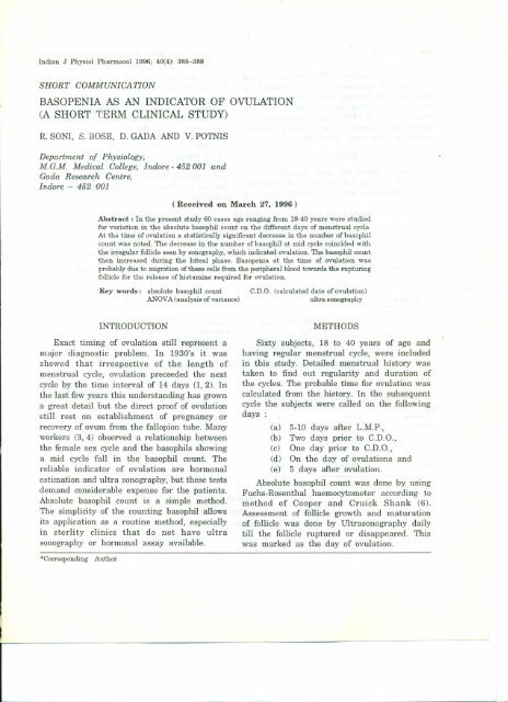 basopenia as an indicator of ovulation (a short term clinical study)