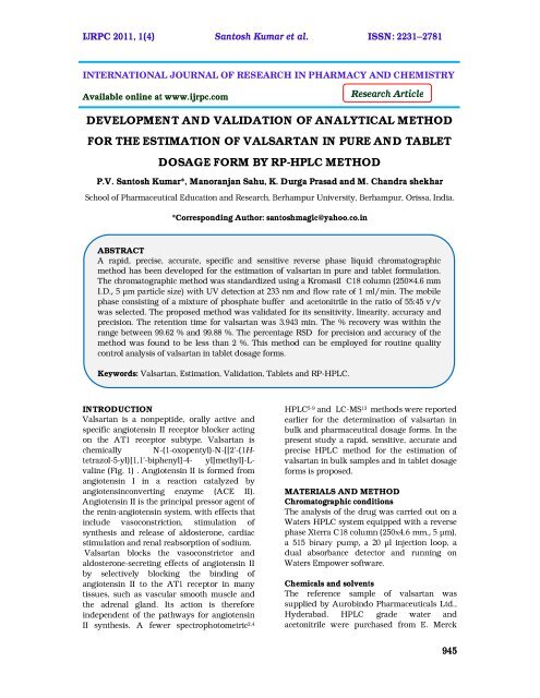 development and validation of analytical method for the ... - ijrpc