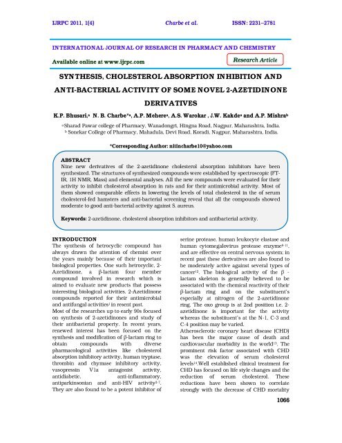 synthesis, cholesterol absorption inhibition and anti - ijrpc