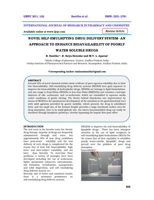 novel self-emulsifying drug delivery system- an approach to ... - ijrpc