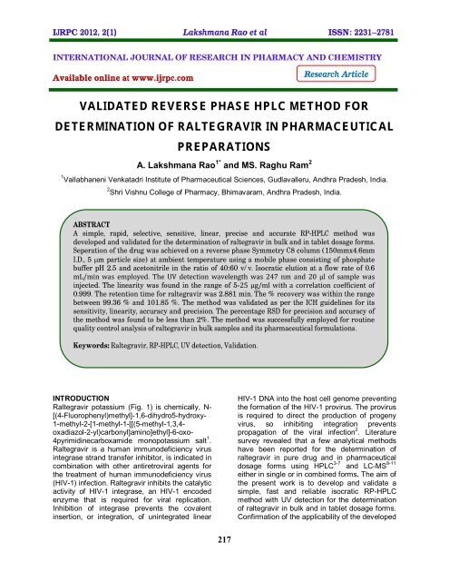 Validated Reverse Phase Hplc Method For Determination Of Ijrpc