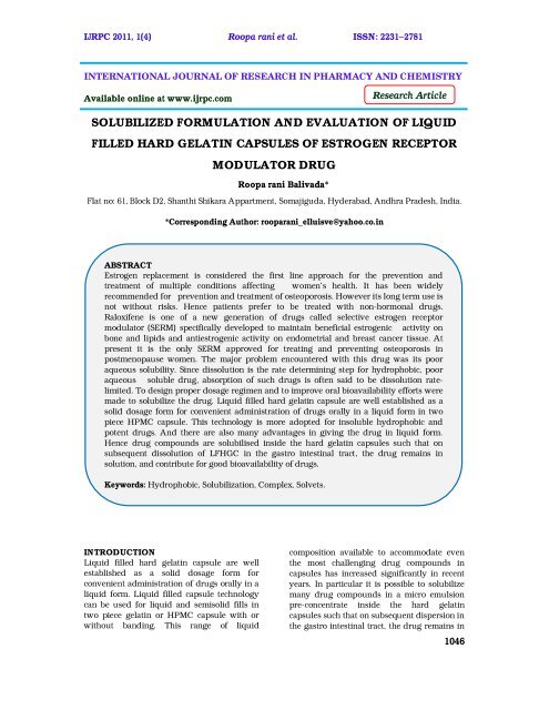 Solubilized Formulation And Evaluation Of Liquid Filled Hard Ijrpc