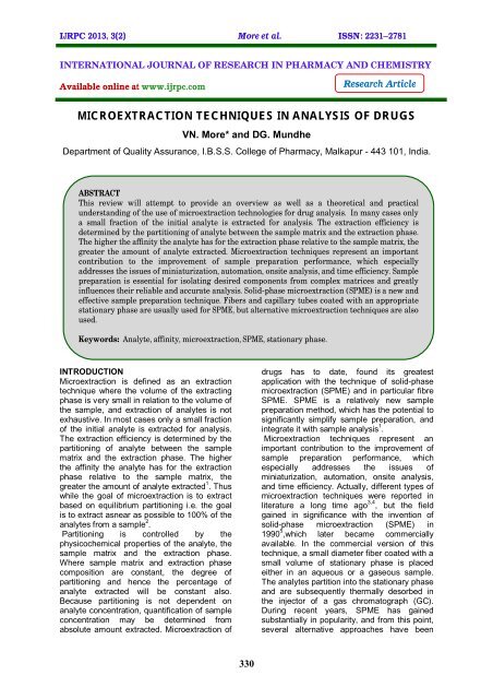 MICROEXTRACTION TECHNIQUES IN ANALYSIS OF DRUGS - ijrpc