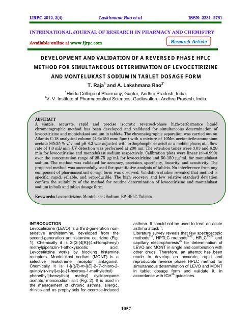 Development And Validation Of A Reversed Phase Hplc Method Ijrpc