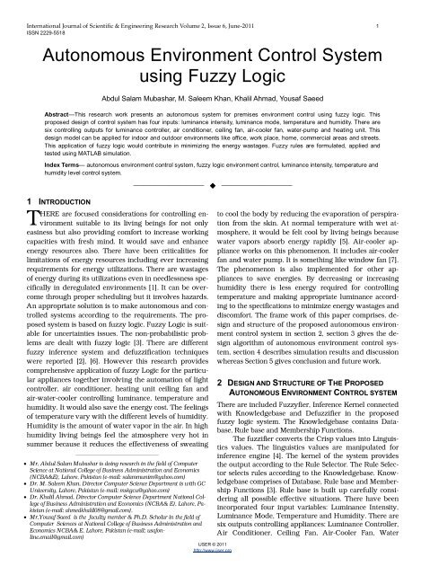 Autonomous Environment Control System using Fuzzy Logic