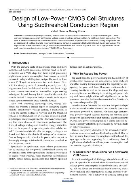 Design of Low-Power CMOS Cell Structures Using Subthreshold ...