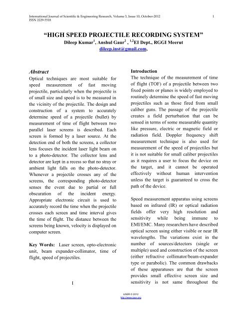 high speed projectile recording system - International Journal of ...