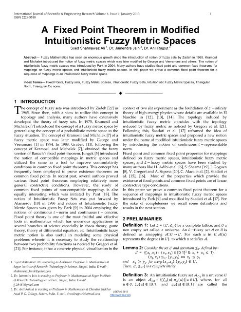 A Fixed Point Theorem In Modified Intuitionistic Fuzzy Metric Spaces