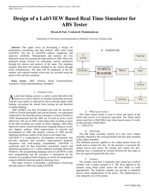 Design of a LabVIEW Based Real Time Simulator for ABS ... - Ijsrp.org
