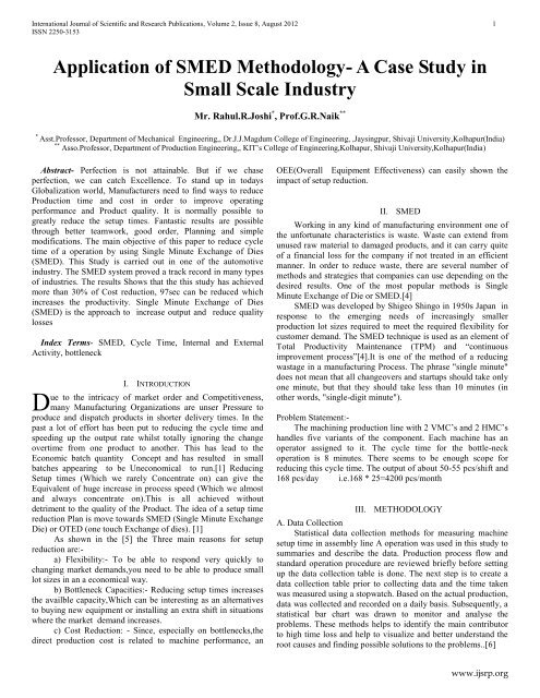 Application of SMED Methodology- A Case Study in Small ... - Ijsrp.org