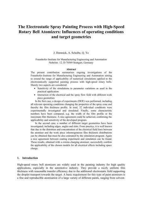 The Electrostatic Spray Painting Process with High ... - ILASS-Europe