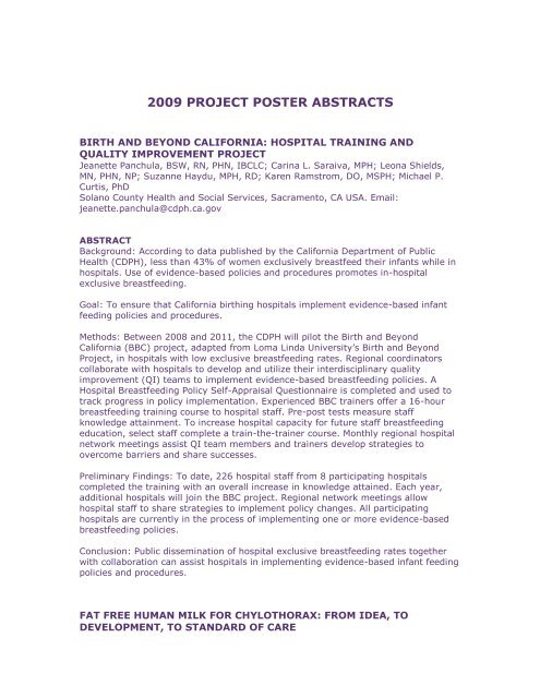 2009 project poster abstracts