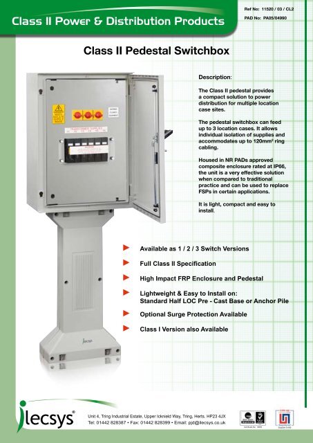 Class II Pedestal Switchbox Class II Power & Distribution ... - iLECSYS