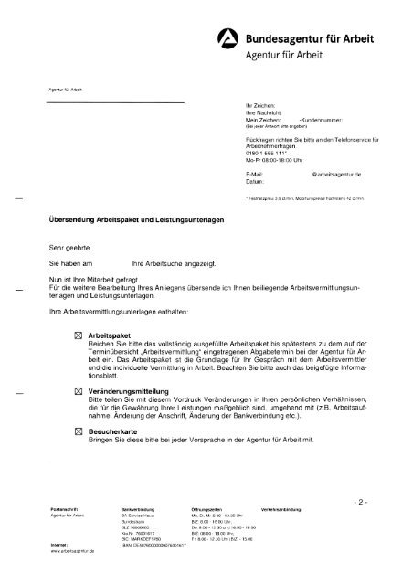 Arbeitslos-Meldung 2013-03 Arbeitspaket und Leistungsunterlagen ...