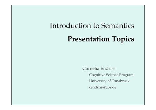 Introduction to Semantics Presentation Topics