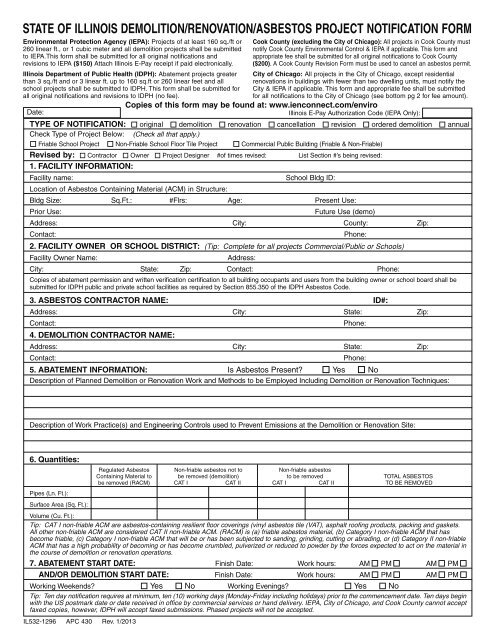 state of illinois demolition/renovation/asbestos project notification form
