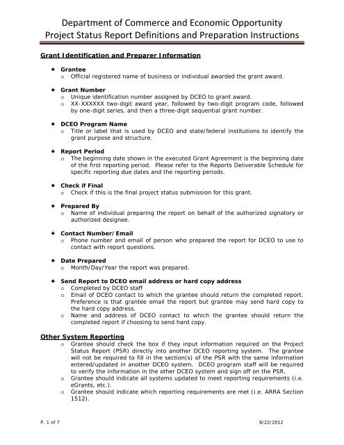 INSTRUCTIONS FOR PREPARATION AND SUBMISSION OF