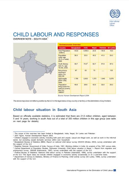 Child labour situation in South Asia - International Labour ...