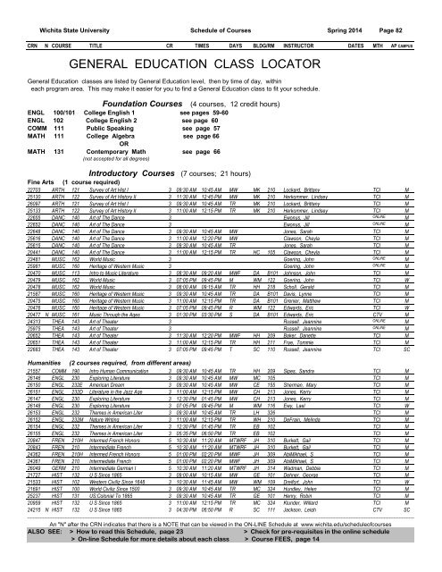 GENERAL EDUCATION CLASS LOCATOR - Wichita State University