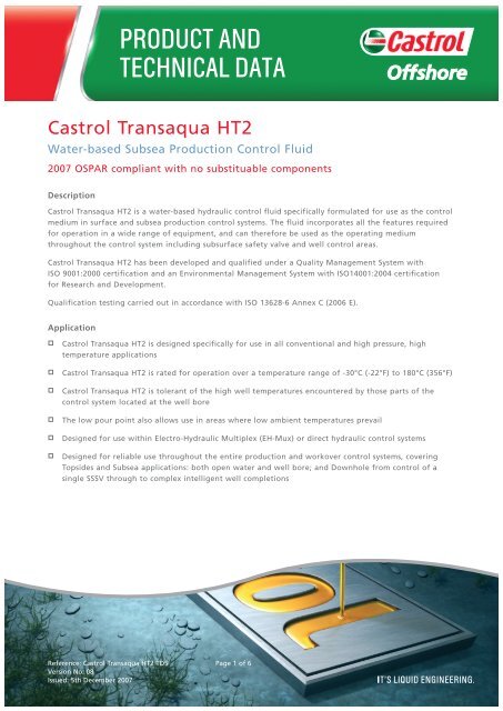 TRANSAQUA HT2 DATA UK - Industrial Lubricants & Services Limited