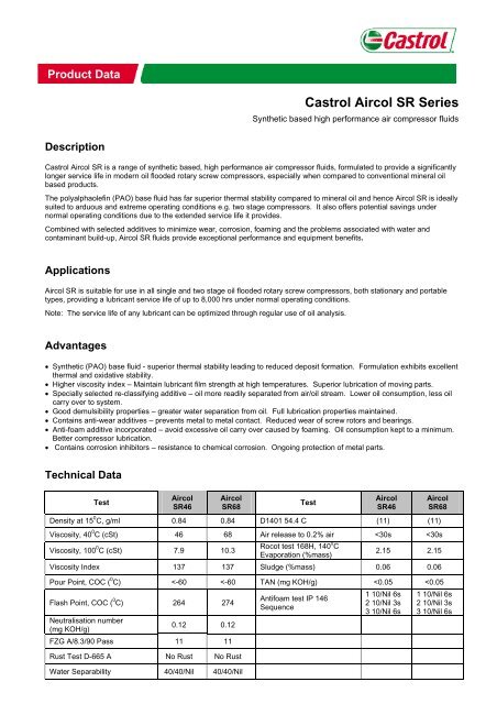 Castrol Aircol SR Series - Industrial Lubricants & Services Limited
