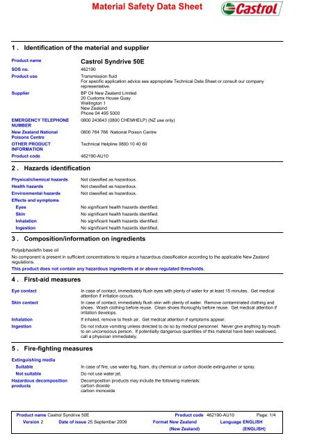 Material Safety Data Sheet - Industrial Lubricants & Services Limited