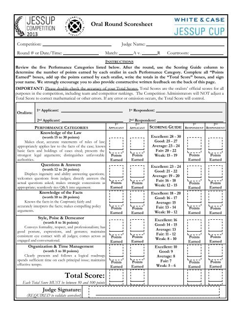 Oral Round Scoresheet