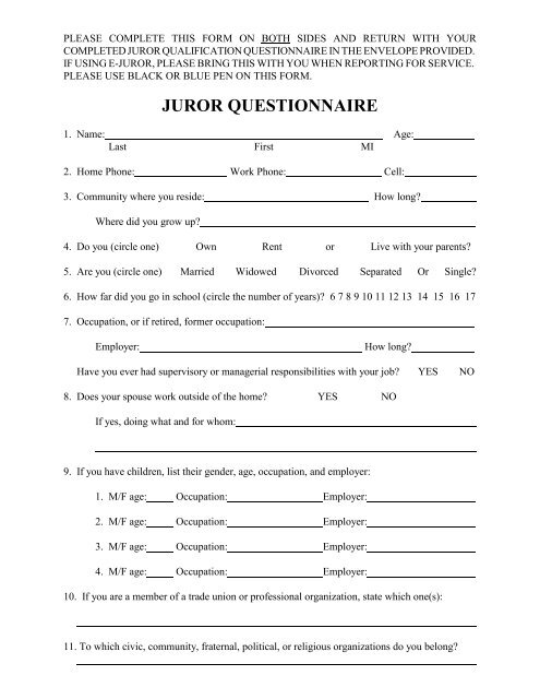 JUROR QUESTIONNAIRE