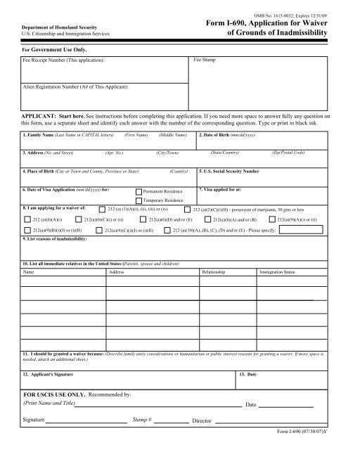 Form I-690, Application for Waiver of Grounds of ... - ILW.com