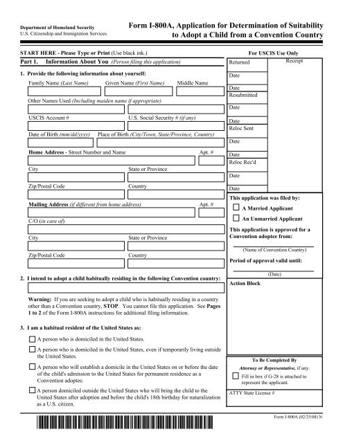 Form I-800A, Application for Determination of Suitability to ... - ILW.com