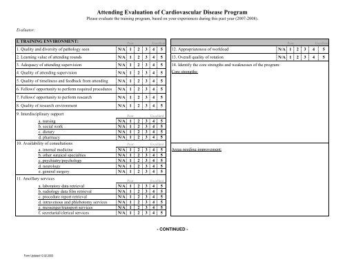 Fellowship program evaluation form to be completed by